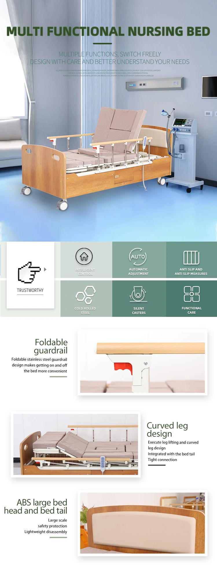 Wooden Electric Medical Elderly Patient Nursing Room Hospital Furniture ...