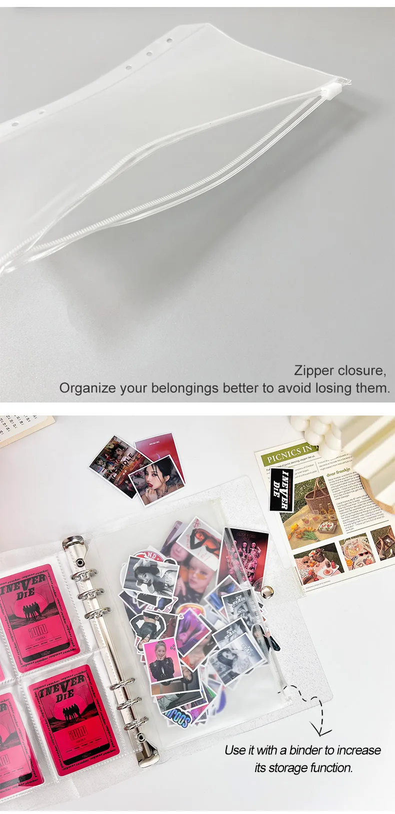 Transparent A6 Binder Zipper Pouch - Ideal for Storage