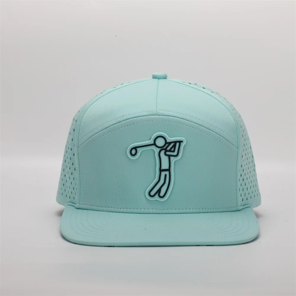 Custom High Quality 7 Panel Flat Bill Pvc Logo Water Resistant Laser ...