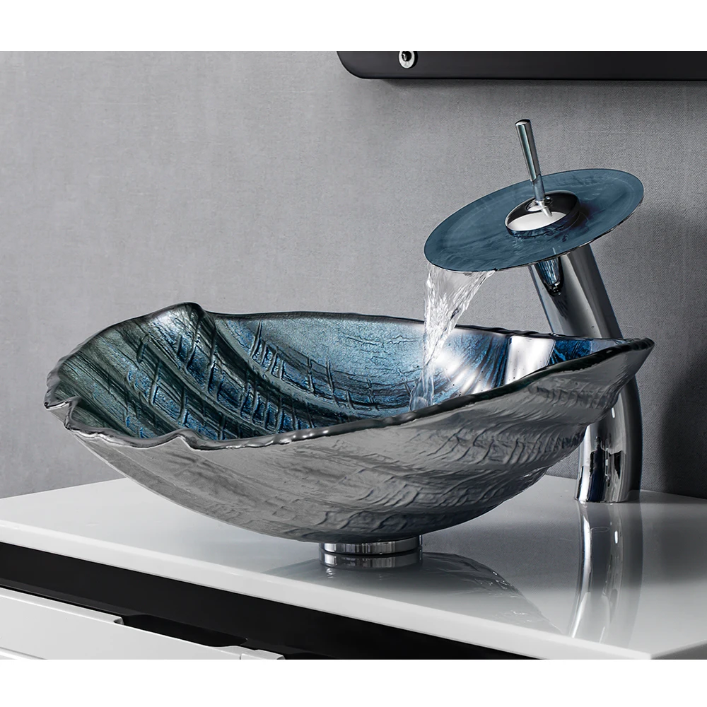 Ocean Series Sea Shell Shape Tempered Glass Wash Hand Basin Brown Above ...