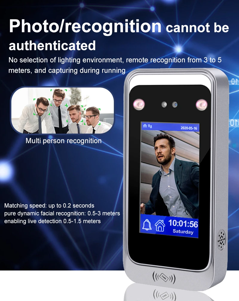 4.3inch Tcp/ip / Wifi Dynamic Face Recognition Attendance System Terminal Time Attendance Door ...
