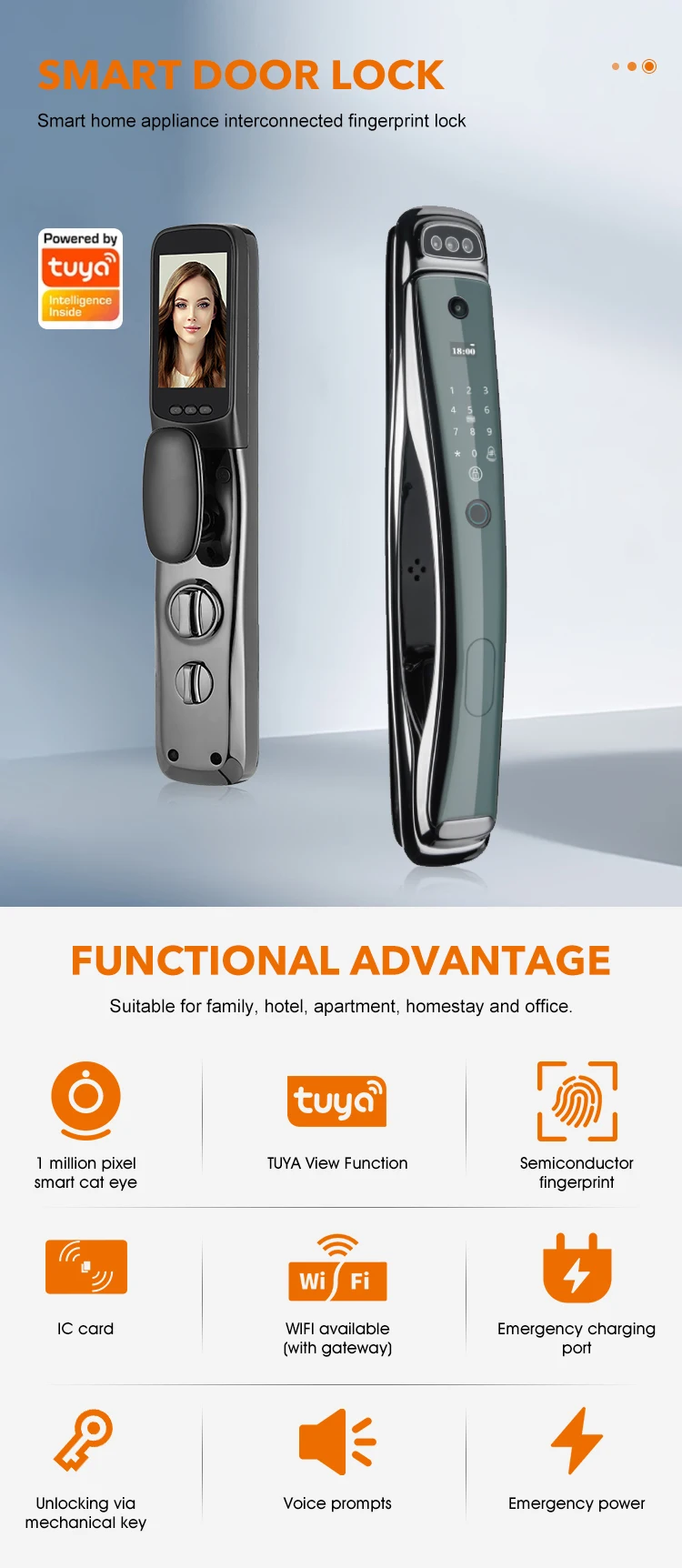 High Endurance Smart Door Lock With Electronic Keypad Nfc 3d Face ...