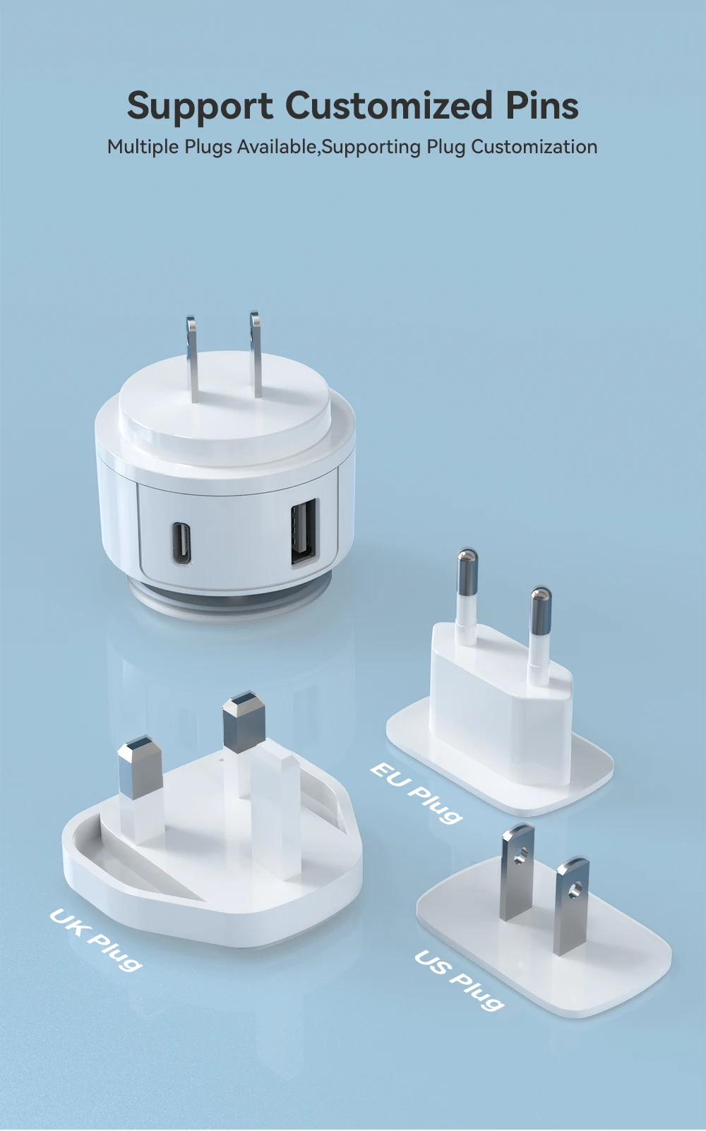 Custom Wall Charger & Adapter Rgb Night Light 5v/2.4 A+c Port Charger ...