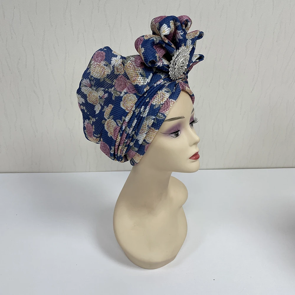 2022 Fashion Printed Mesh Turban Ladies Women Muslim Head Turban Hat ...