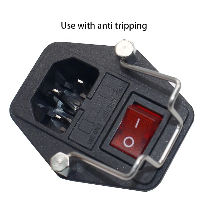 10A 250V AC Power Socket Plug with Red Rocker Switch