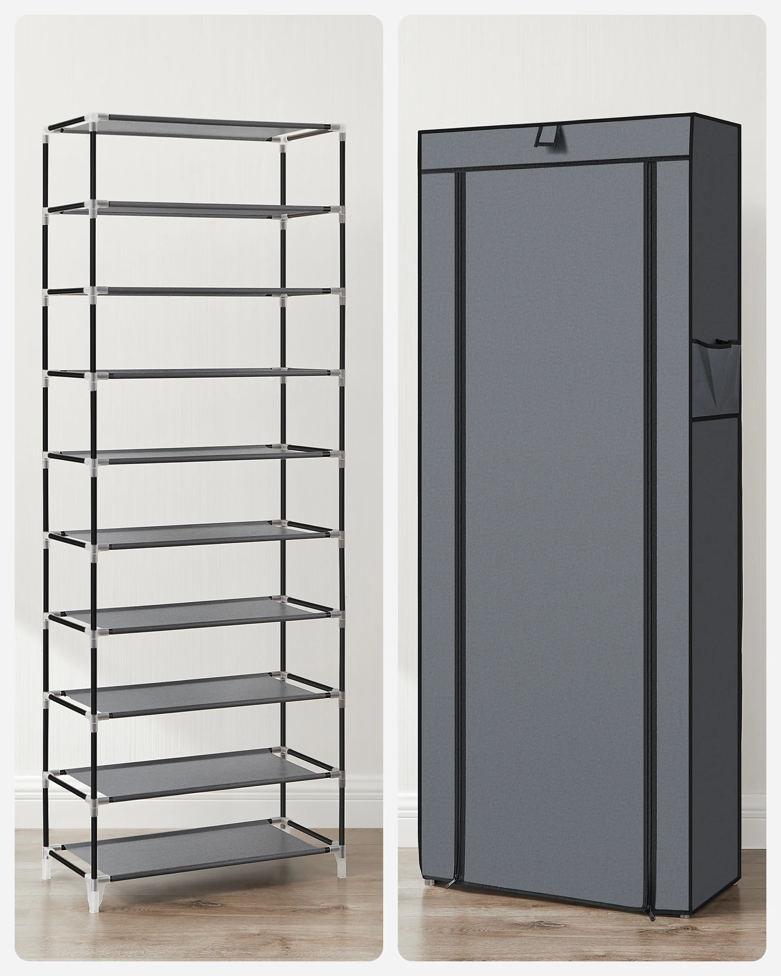 Songmics Large Free Standing Gray 10 Layer Single Row Shoe Racks Large ...