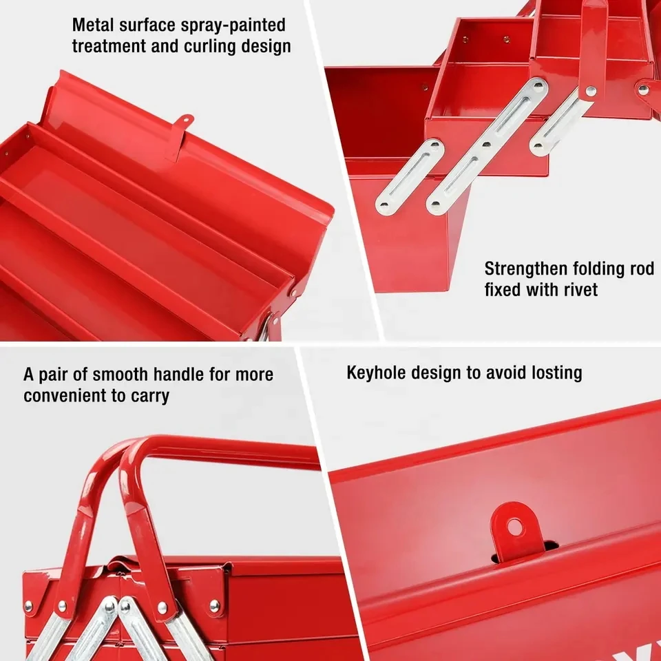 Metal Tool Box Cantilever Folding Red Storage Box 3 Layer 5 Tray ...