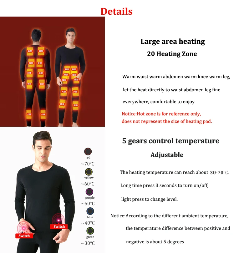 Winter Outdoor Sports 20 Heating Zones Heated Shirt Pants Men's Heated ...