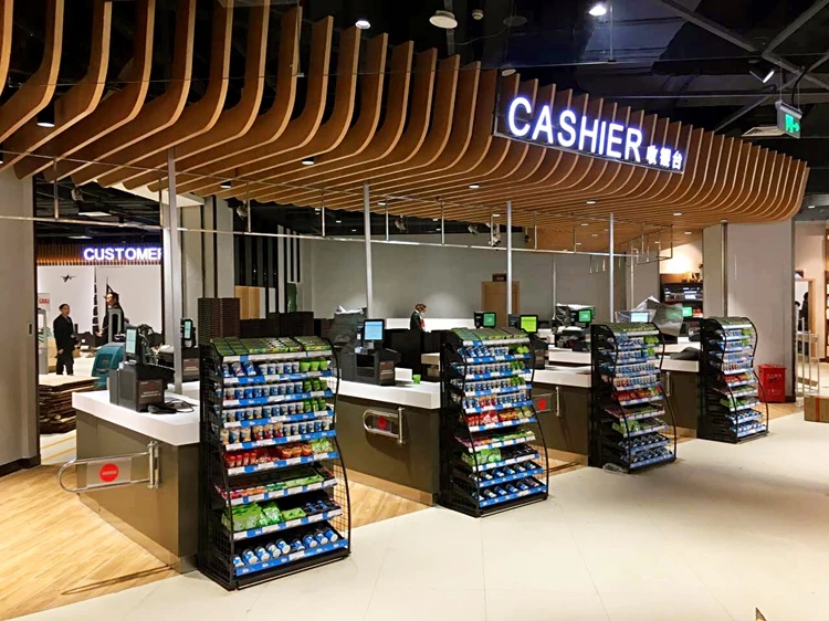 Customized Commercial Steel and Wood Check Grocery Store