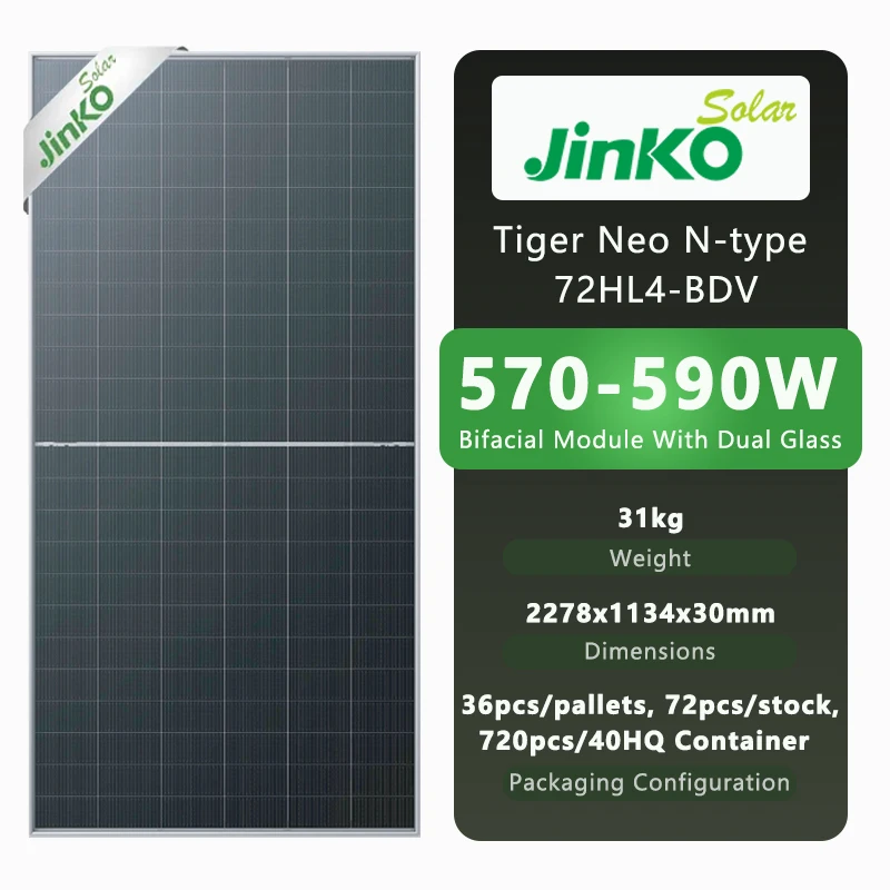 Jinko Tiger Neo N-type Solar Panel 550W 570W 575W 580W 585W 590W Jinko Zonnepaneel Bifacial ...