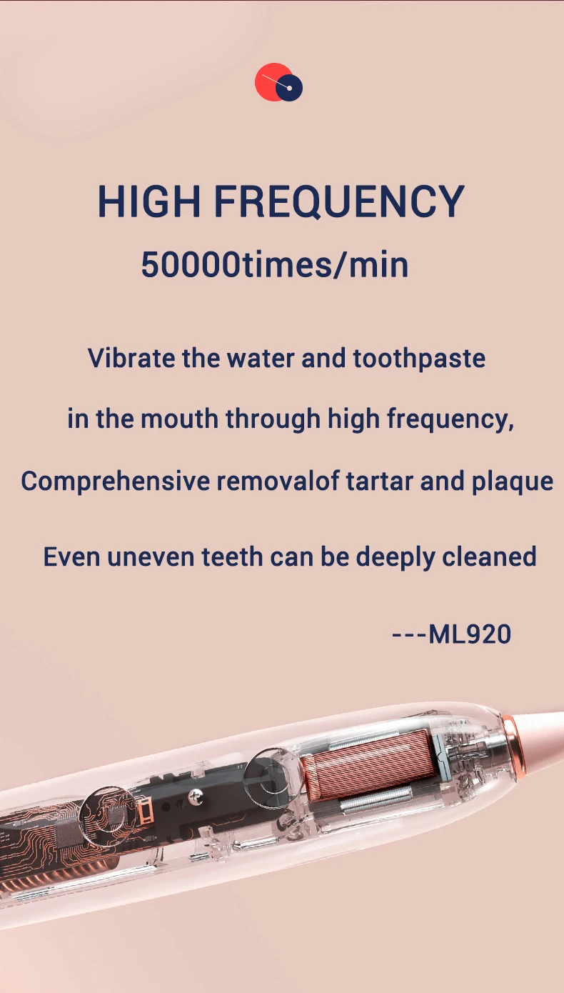 SONIC Electric Toothbrush - 2pcs Heads, 33000-48000 Strokes/min