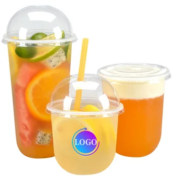 16oz Custom Logo Disposable U Shape Cups With Lid For Juice Coffee ...