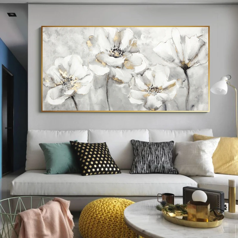 Modern White Flowers Abstract Canvas Painting Wall Art Posters and ...