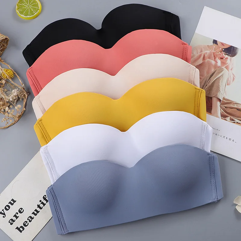 Women Sexy Strapless Bra Wireless Female Tube Top Solid Push Up Thin ...