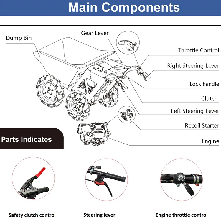 3 Year Warranty Petrol Engine 800kg China Mini Dumper