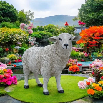 Large Life-size Sheep Statue Standing Polyresin Garden Ornament Eco ...