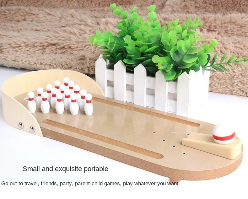 Indoor Kids Tabletop Top Game Wooden Desktop Bowling Game Wooden Mini ...