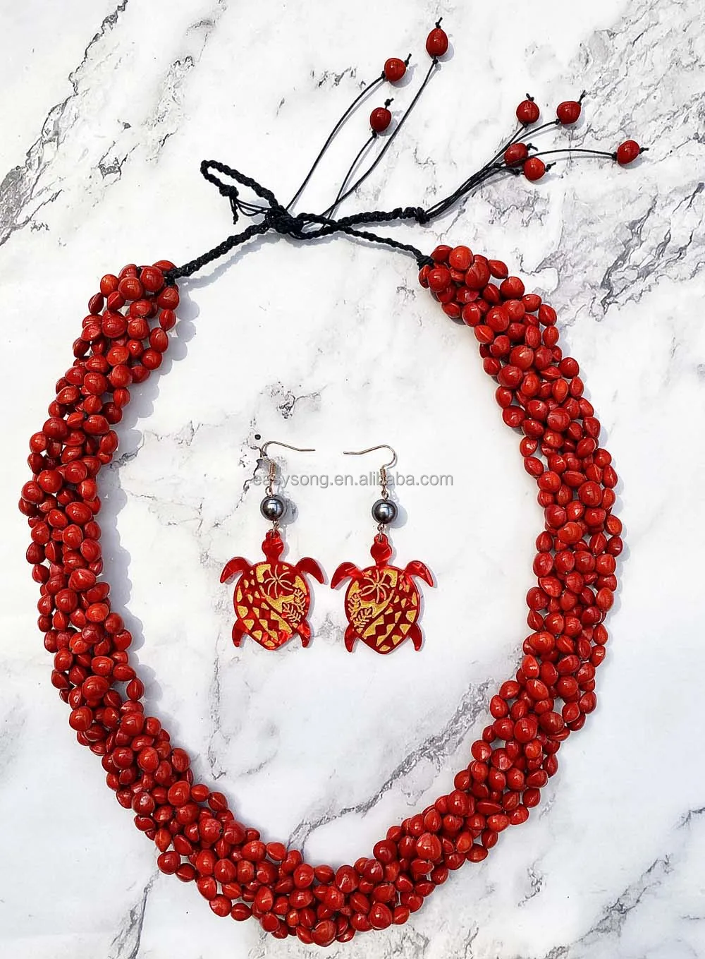 Samoan Red Lucky Seed Ula Lopa Necklace - Customizable Leis