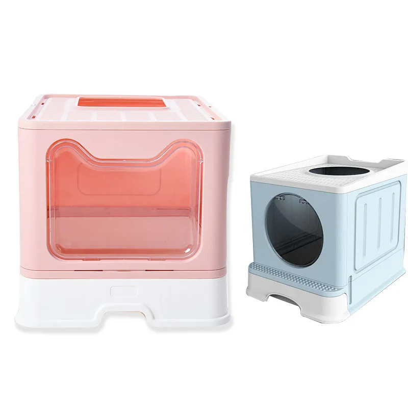 Foldable Home-style Double-door Cat Litter Box Top And Front Entry ...