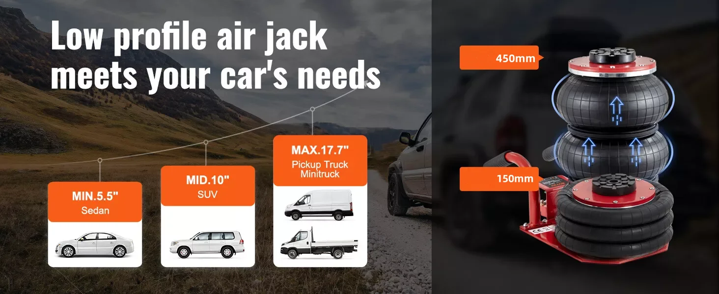 Triple Bag Air Jack 3 Ton - Portable Pneumatic Car Jacks