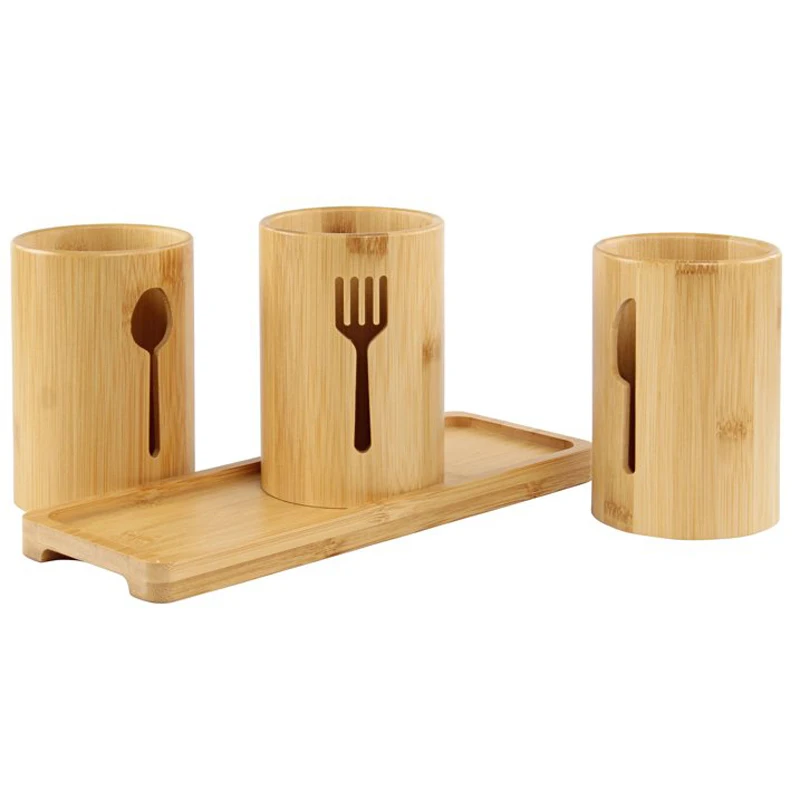 Flatware Standing Utensil Organizer Caddy 3 Cup Bamboo Countertop ...