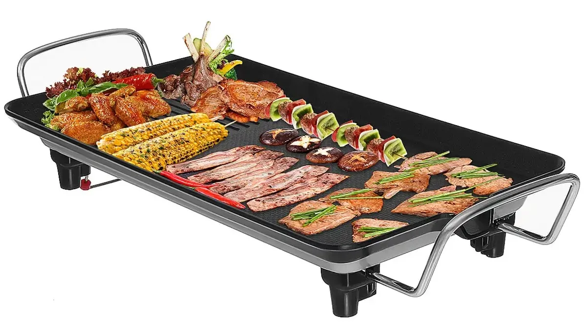 5-level Temperature Control Barbecue Grill Double Cooking Zones Striped ...