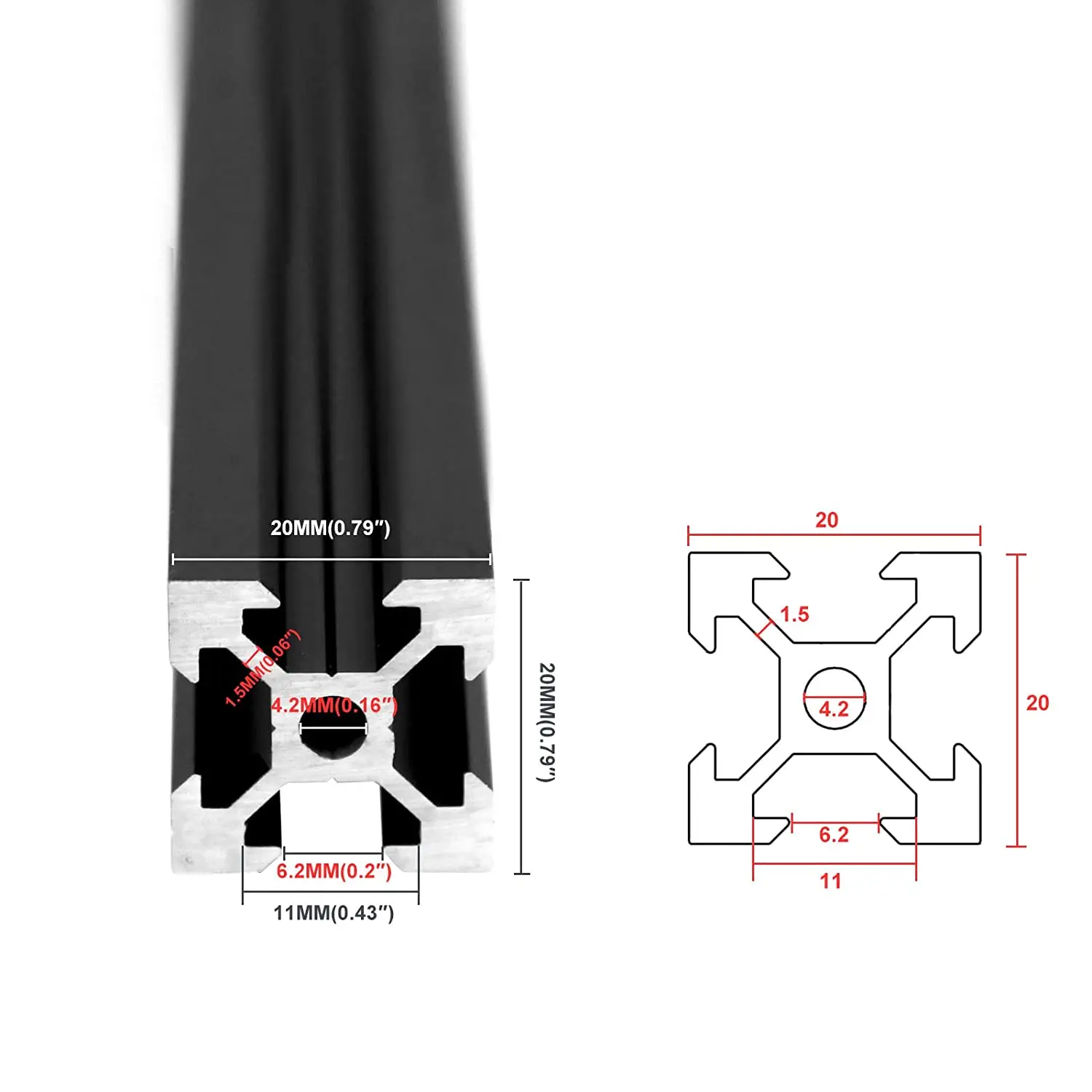 V Slot Aluminium Profile Black Anodized 2020 for 3D Printers