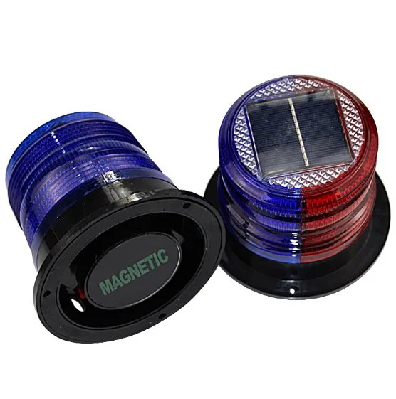 Magnet Base Red Blue Color Solar Strobe Warning LED Traffic signal ...