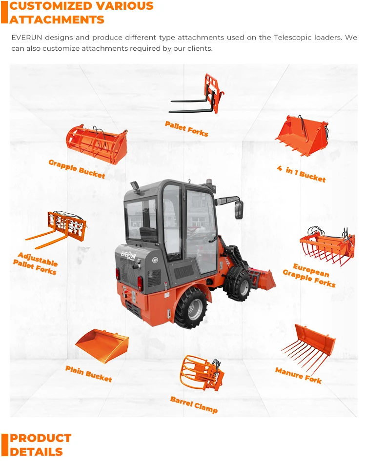 EVERUN ER1000 0.9ton Factory Supply 4x4 Boom Telehandler Mini ...