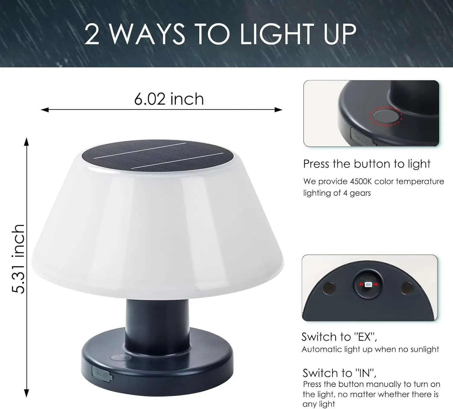 Led Solar Table Lamp with Solar Panel Usb Rechargeable Indoor Desk bar ...