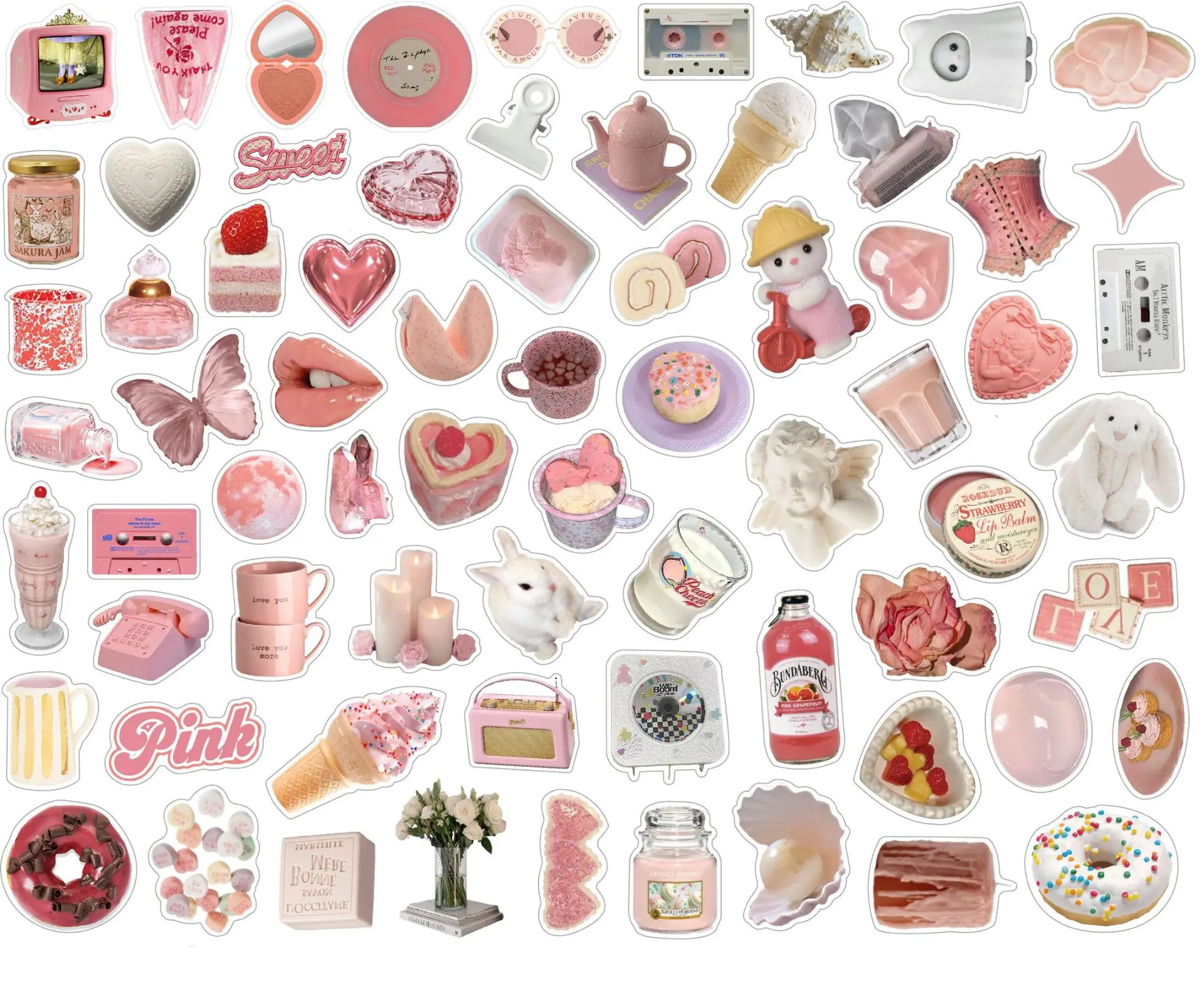 70 Ins Wind Pink Personality Stickers Luggage Account Milk Tea Cup ...