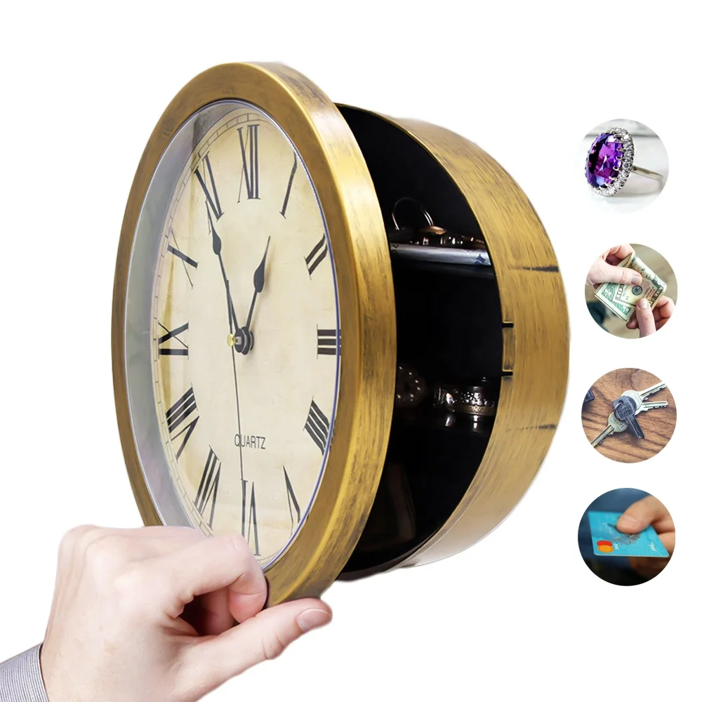 Working Wall Clock With Hidden Storage Space Three Compartment Shelf ...