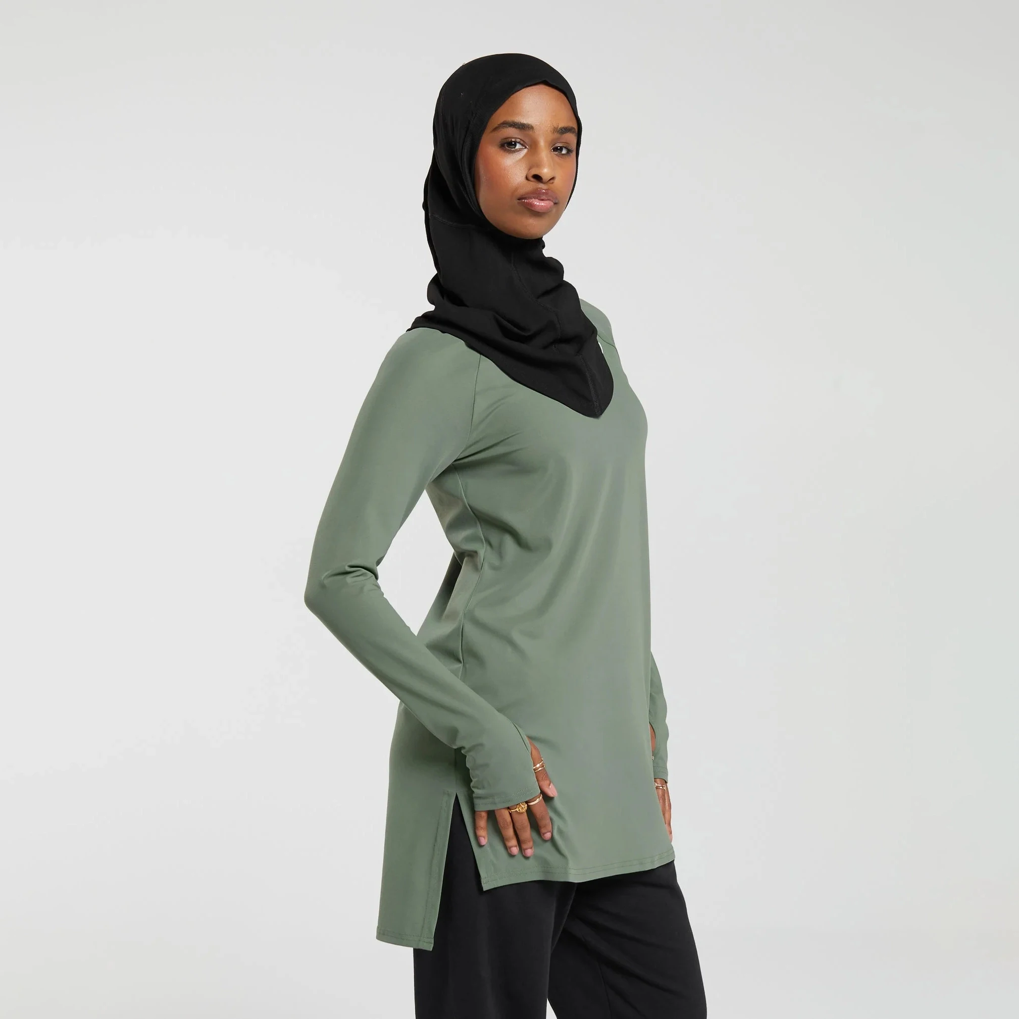 Women's Modest Sports Tops Full Body Long Sleeve Islamic Loose Split ...