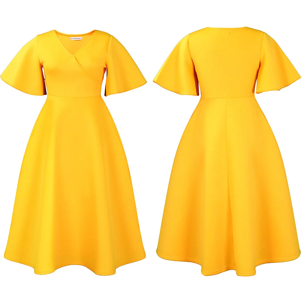 Fashion Sexy Flare Sleeve V Neck Fashion A Line Party Dresses Women Evening Dresses Women Lady