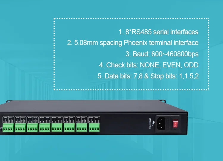 Xallcom XS3802J - Industrial Serial Server with 8 RS485 Channels
