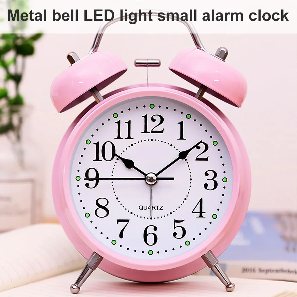 Alarm Clock Retro Twin Bell Metal Desk Table Analog Clock Silent With ...