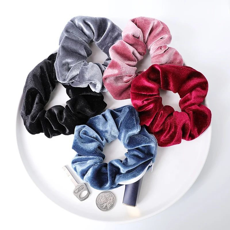 High Quality Colorful Velvet Large Pocket Scrunchie Safe Hidden Zipper ...