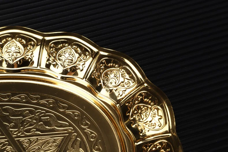 Large Luxury Arabic Round Metal Gold Tray Set Elegant Serving Trays For ...