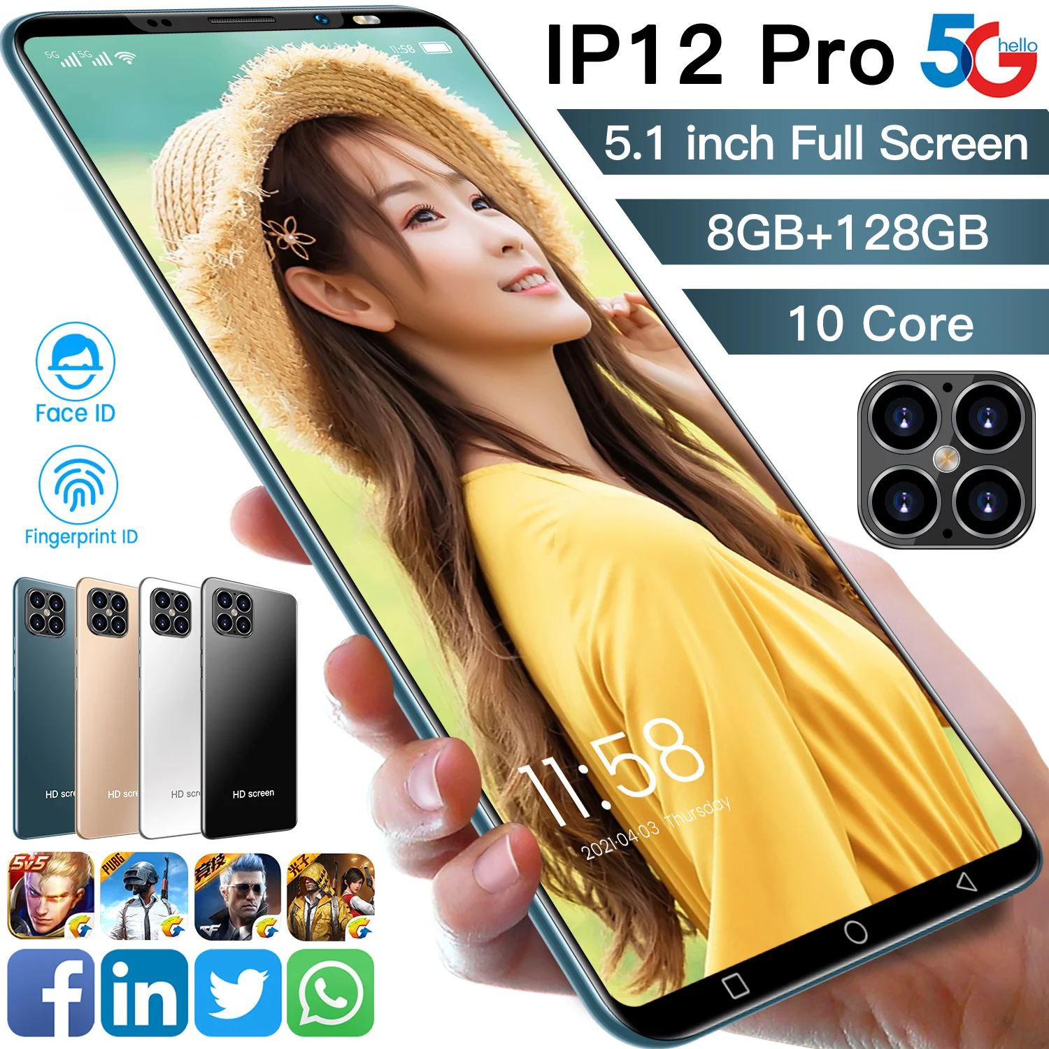 2021 the cheapest smart phone IP12 Pro 8GB + 128GB 5.1inch full screen ...