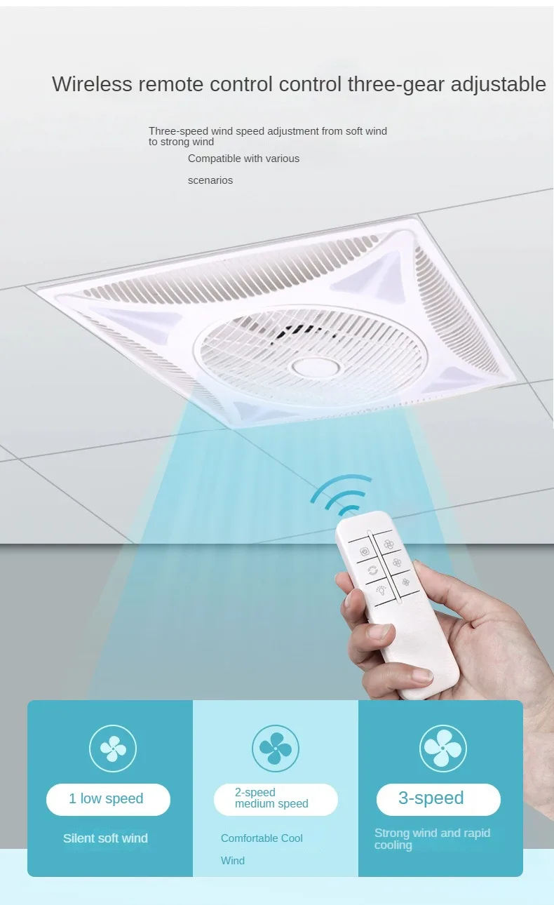 14 Inch 75W Embedded Ceiling Fan with LED Light Remote Controller Speed ...