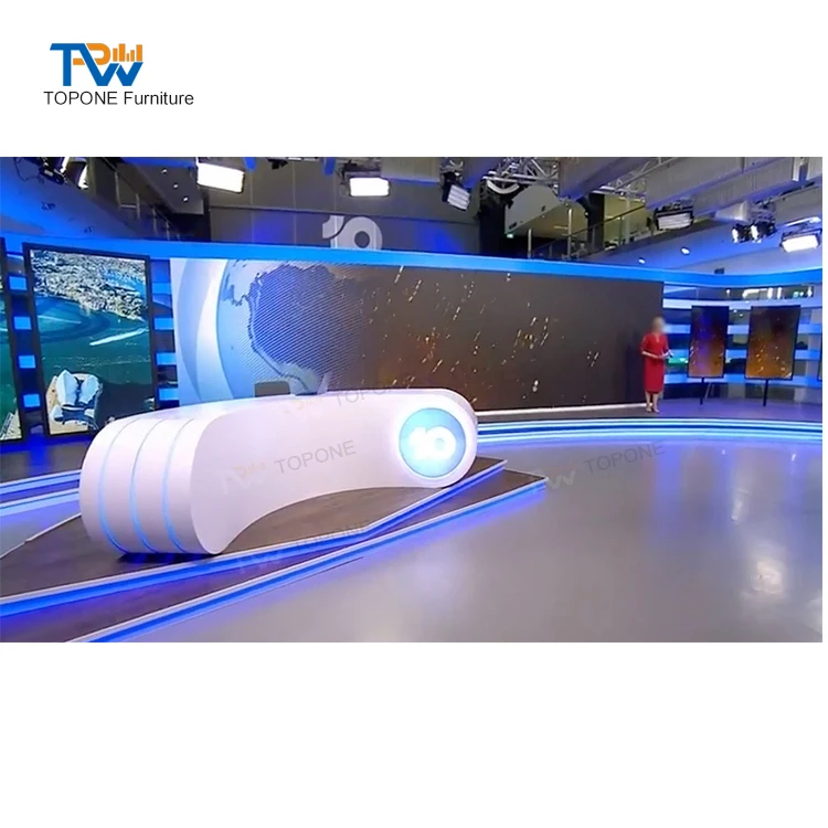 Customized White Arc Shape Broadcast Table for Radio TV