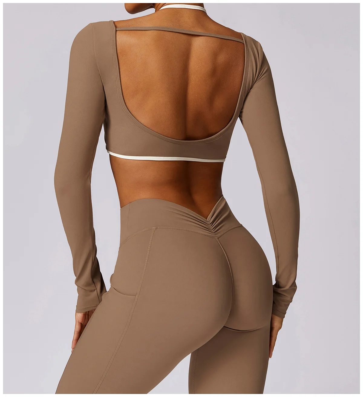 Contrast Color Backless Shockproof Yoga Clothing Set High Elasticity