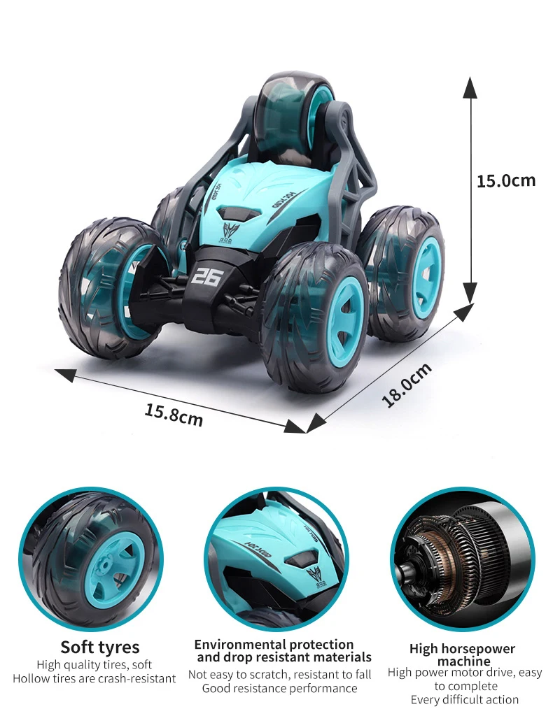 360 Flip Tumbling Vehicles 5 Wheels Stunt Cars Double Side Remote ...
