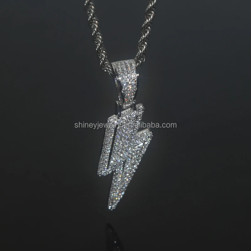 New Fashion Iced Out Bling Full Cubic Zirconia Lightning Bolt Pendant ...