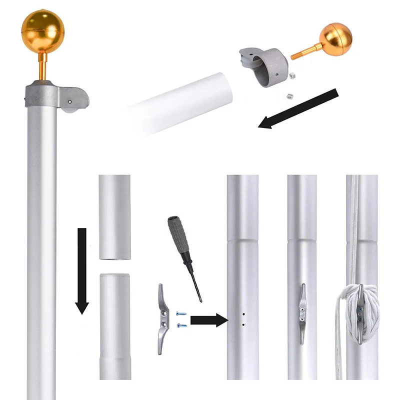 Extra Thick Aluminum Adjustable Residential Folding Flag Pole 20FT