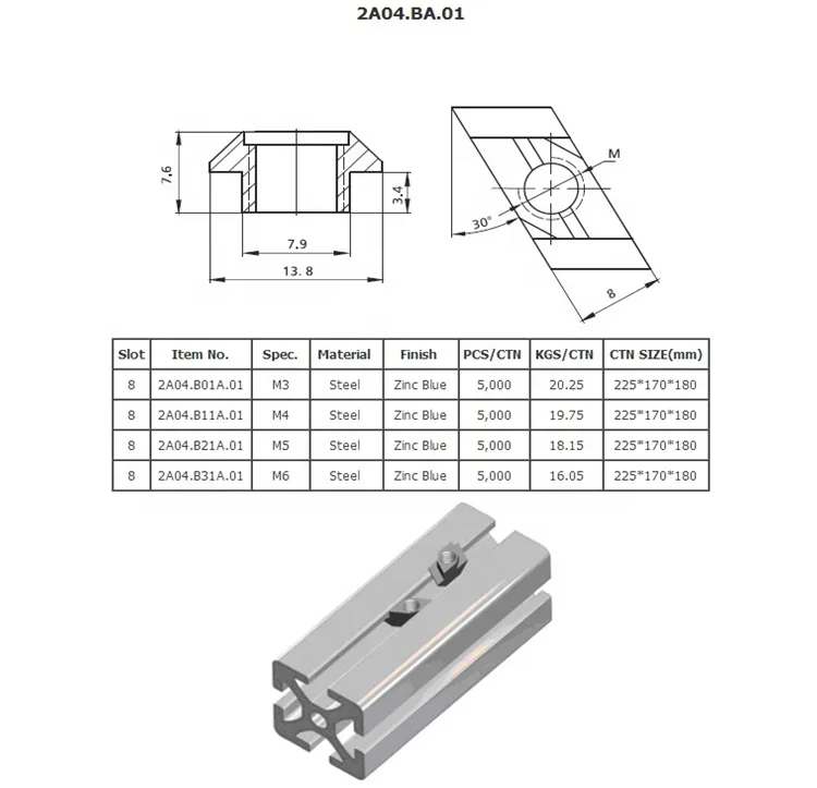 2A04.BA.01 Steel Galvanized Rhombus Sliding T Nut M3 M4 M5 M6 for ...