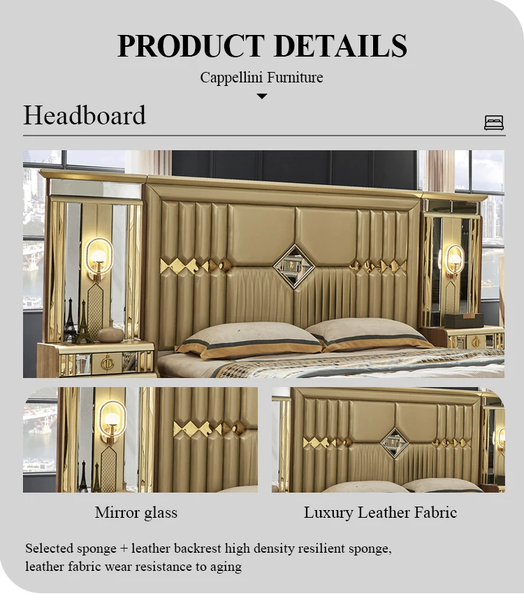 Classic Royal Chambre A Lit Coucher Luxe Complet Gold King Size Bed Set ...