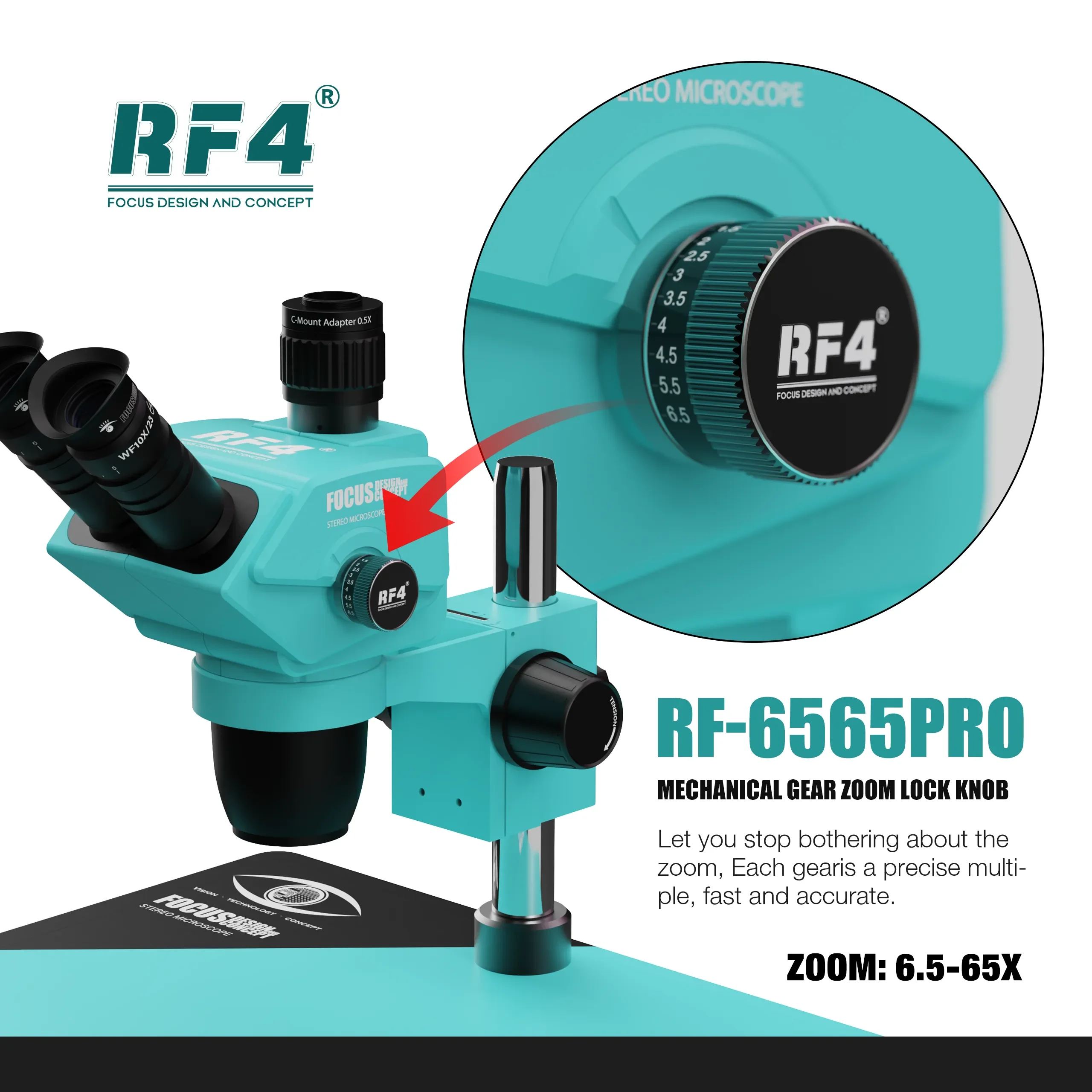 RF4 RF-6565PRO HD Trinocular Microscope for PCB Repair