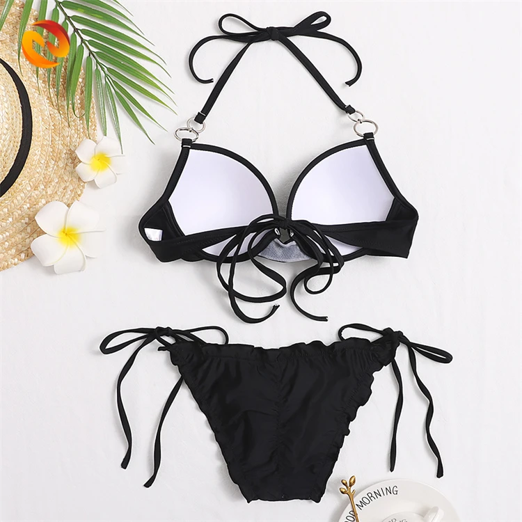 Custom Polka Dots Bikinis Metal Logo Beachwear Swimwear String Swimsuit Bathing Suits For Women ...