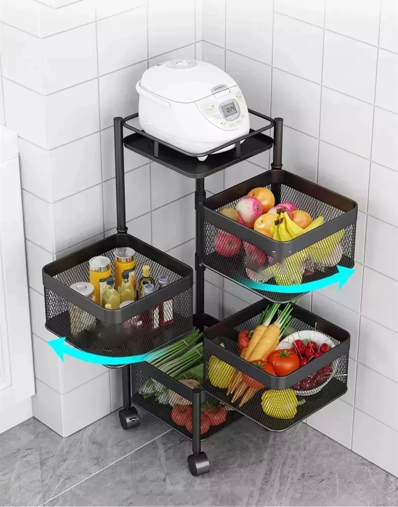 Household Storage Helper Square Rotating Rack 2-5 Layers Kitchen ...